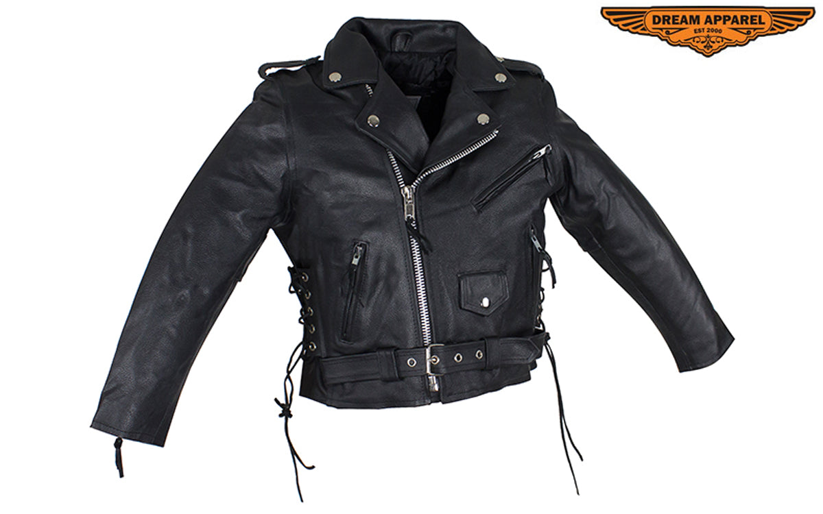 Teens Leather Motorcycle Jacket With Snap Down Collar – LeatherVendor