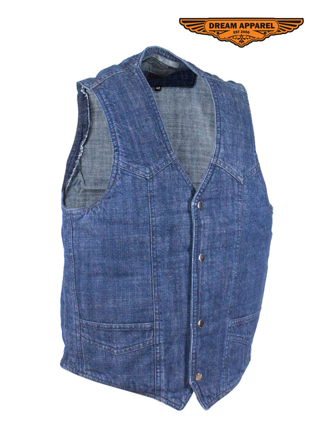 Mens Dark Blue Motorcycle Denim Vest – LeatherVendor