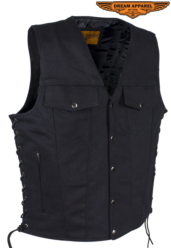 Men’s Black Denim Motorcycle Club Vest – LeatherVendor