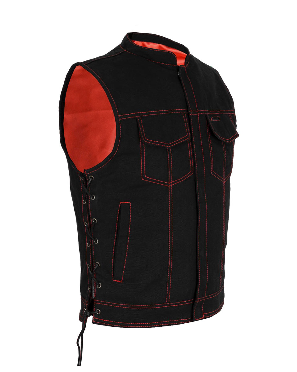 Mens SOA Style Motorcycle Club Vest® Black Denim Conceal Gun Pockets S ...