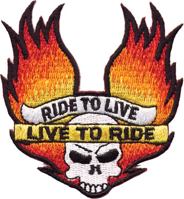 "Ride to Live / Live to Ride" Skull with Flame / Wing – LeatherVendor